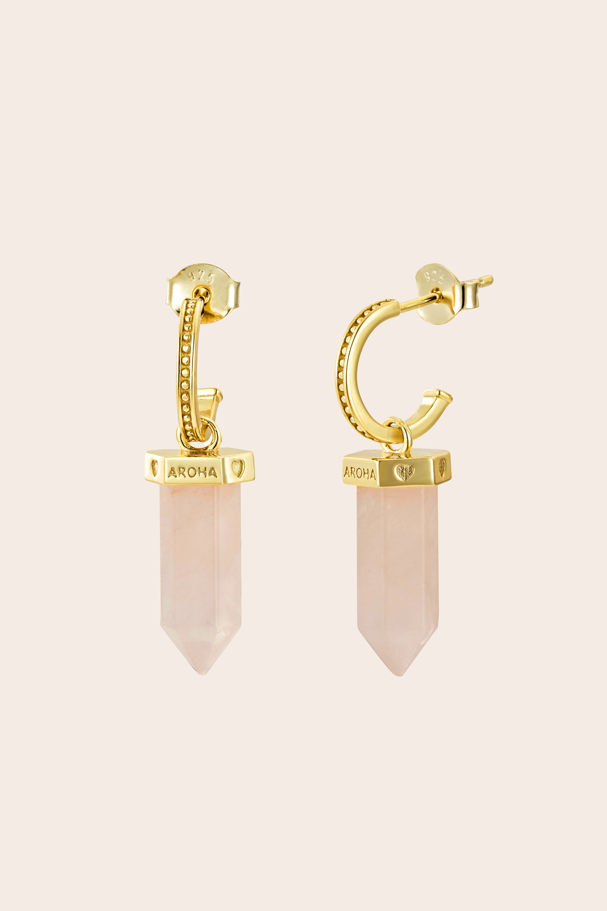 Rose Quartz Aroha Hoops Gold | Symbolic Love Hoops